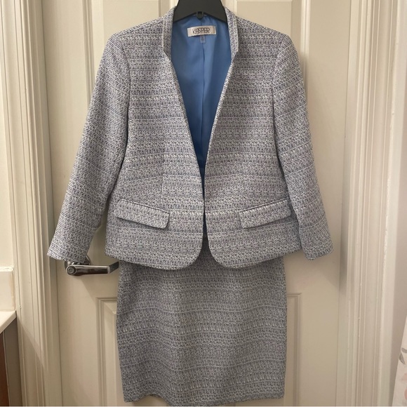 Kasper | Jackets & Coats | Kasper Blue And Gray Tweed Jacket And Pencil ...